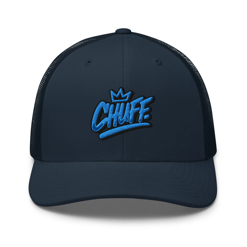 Chuffsters - Retro Trucker Hat - Navy - Stylized Wordmark – Crowdmade